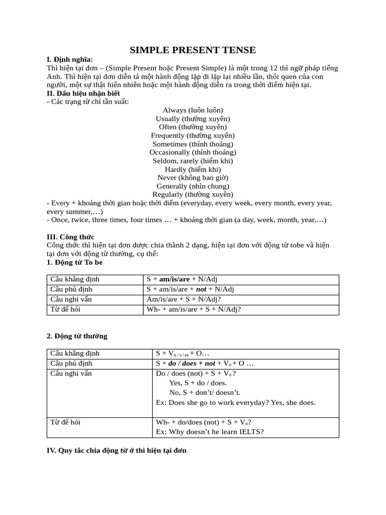 SIMPLE PRESENT TENSE | PDF