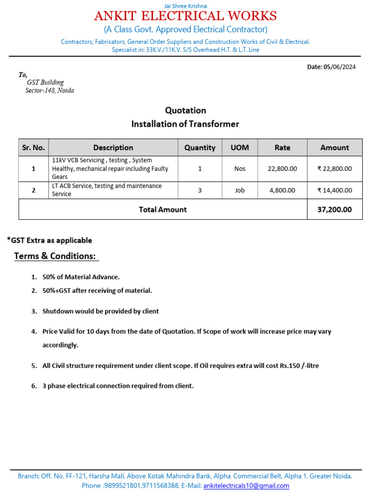 Quotation To GST Building - 01 | PDF