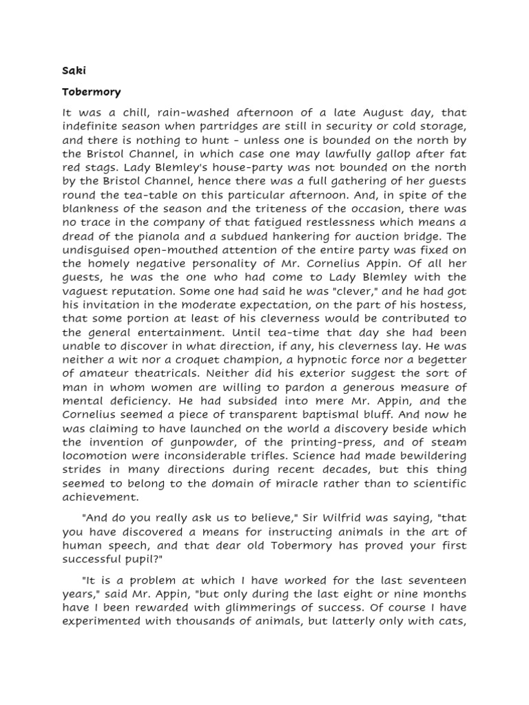 Tobermory (Saki) | PDF