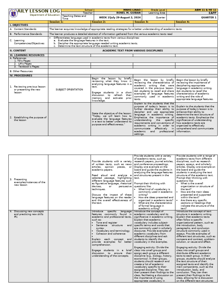 EAPP-QUARTER3-WEEK1 | PDF | Reading Comprehension | Learning