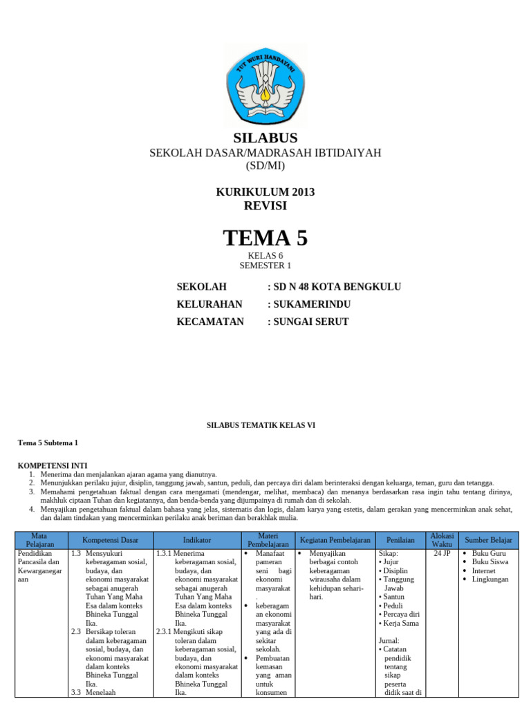 Silabus Kelas 6 Tema 5 | PDF