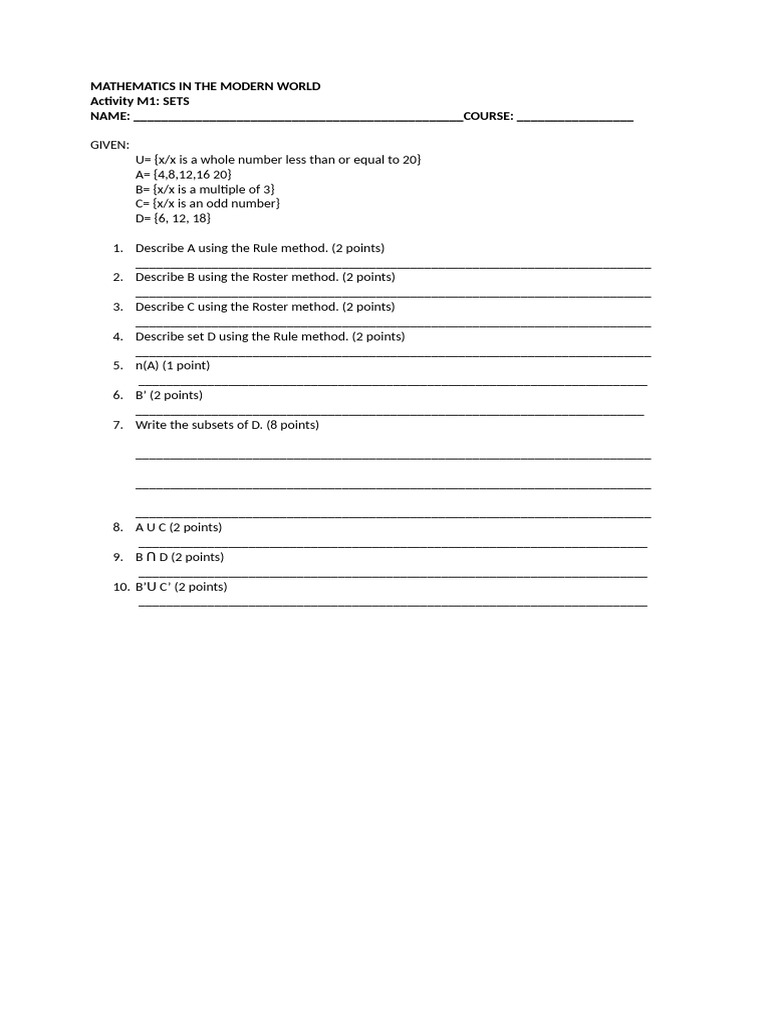 MMW Activity 3 SETS New | PDF