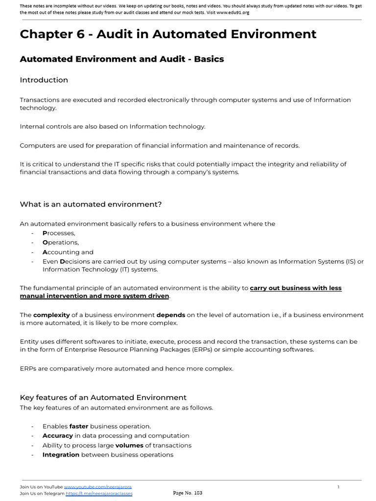 Chapter 6 - Audit in Automated Environment | PDF