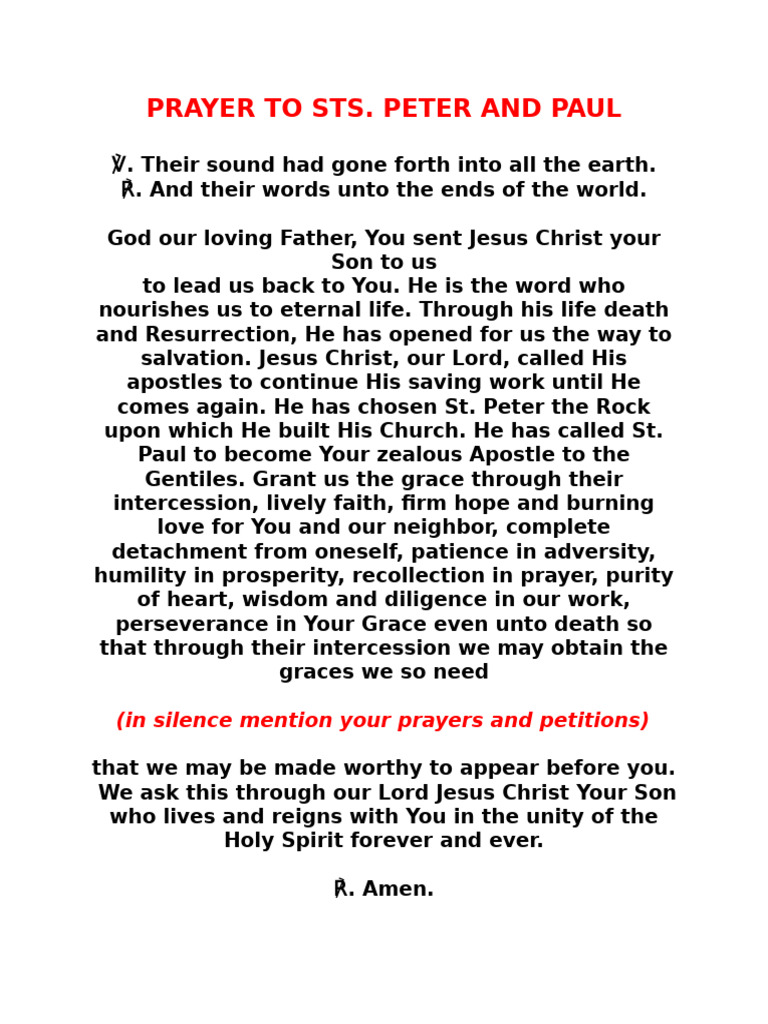 Prayer To Sts. Peter and Paul & To The Virgen de La Rosa | PDF