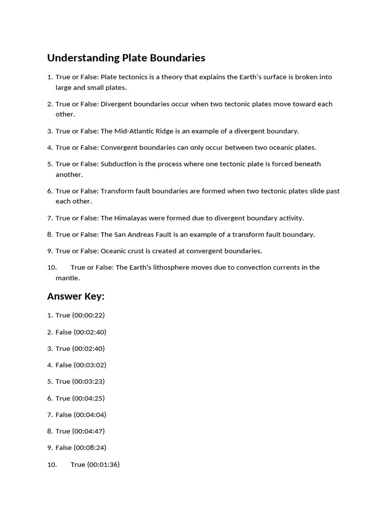 Understanding Plate Boundaries: Answer Key | PDF