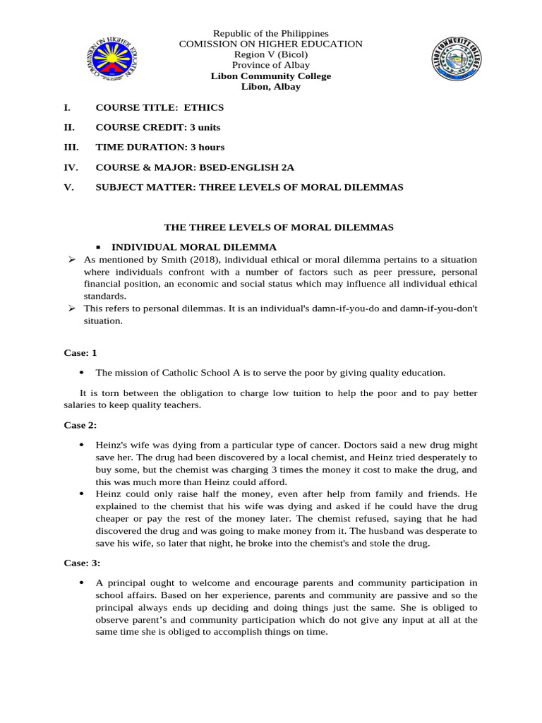 The Three Levels of Moral Dilemmas | PDF