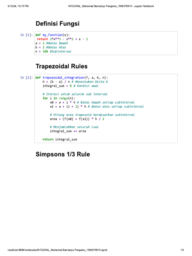 INTEGRAL - Muhamad Bamastyo Pangestu - 1906378910 - Jupyter Notebook | PDF