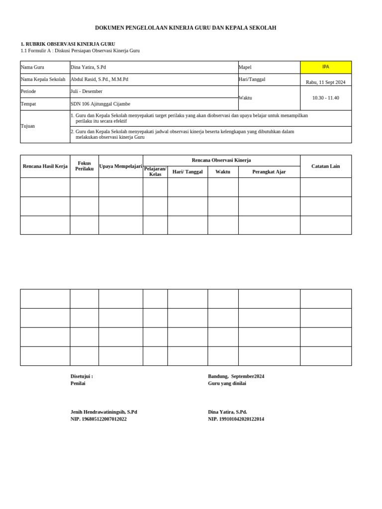 Form Observasi Penerapan disiplin B2 | PDF