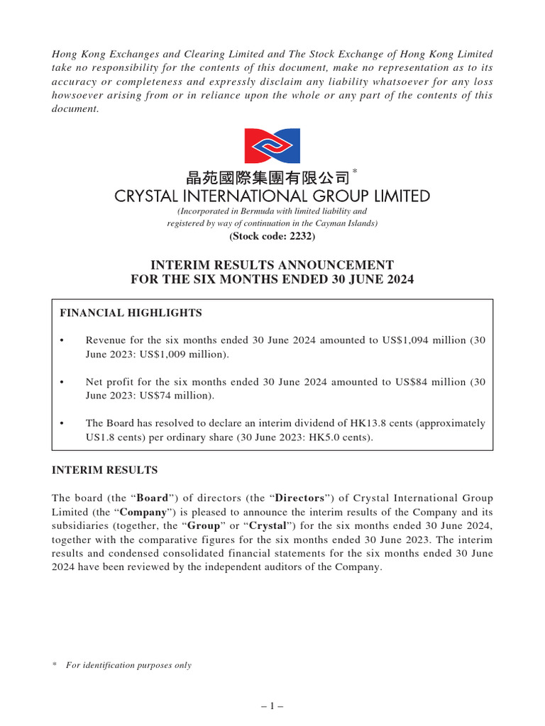 Crystal International Group - Interim Report | PDF | Historical Cost | International Financial ...