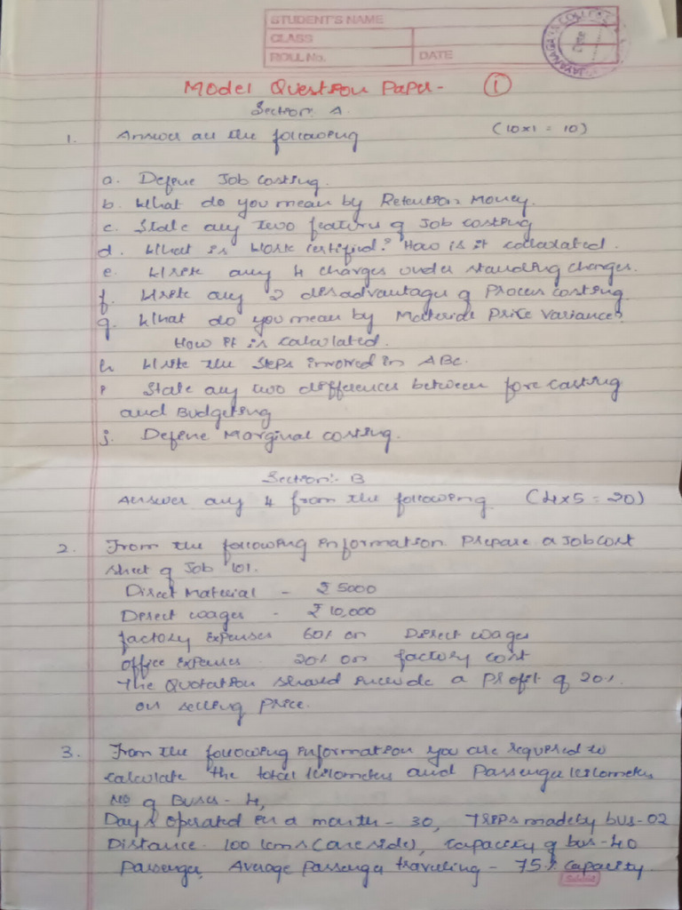 Model Question Paper 1 Pdf