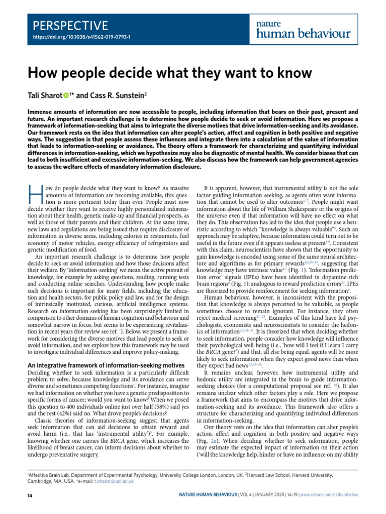 How People Decide What They Want To Know: Perspective | PDF