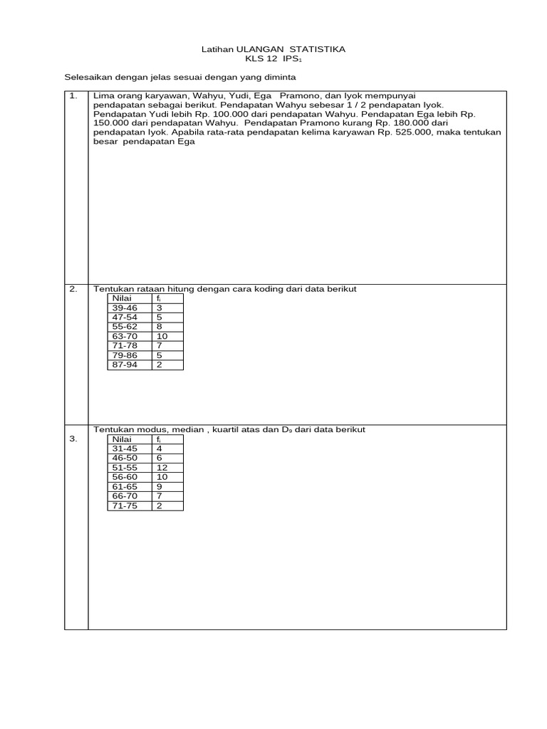 Lat. Uh Statistika 12 Ips | PDF