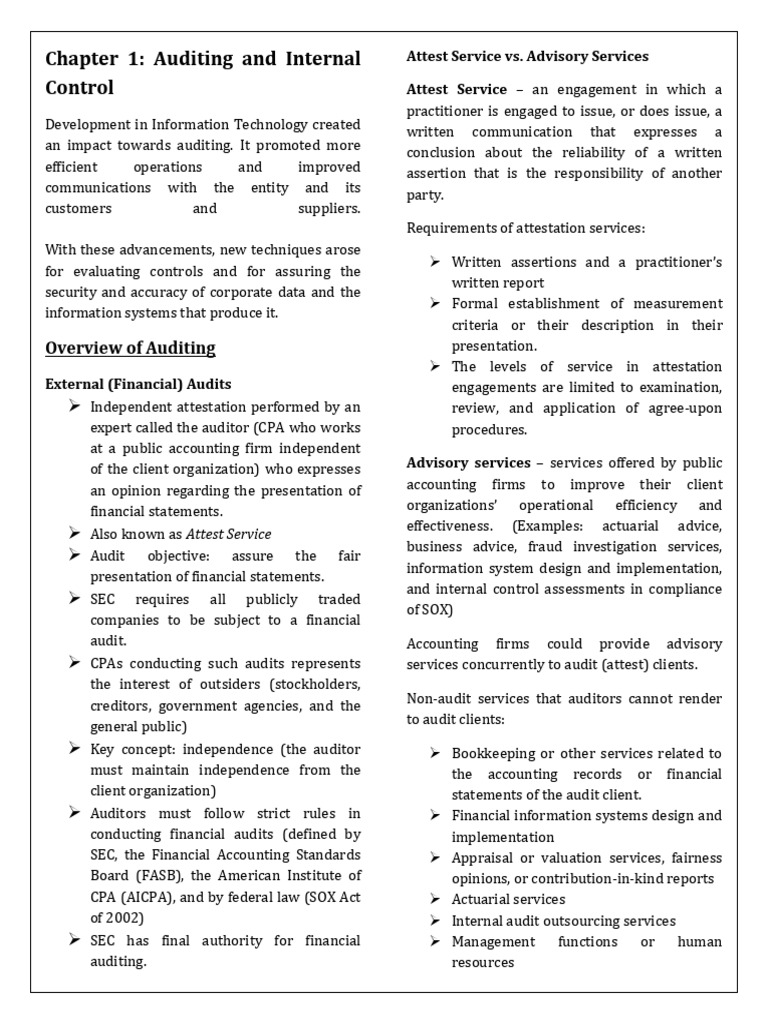 Chapter 1 - Auditing and Internal Control | PDF