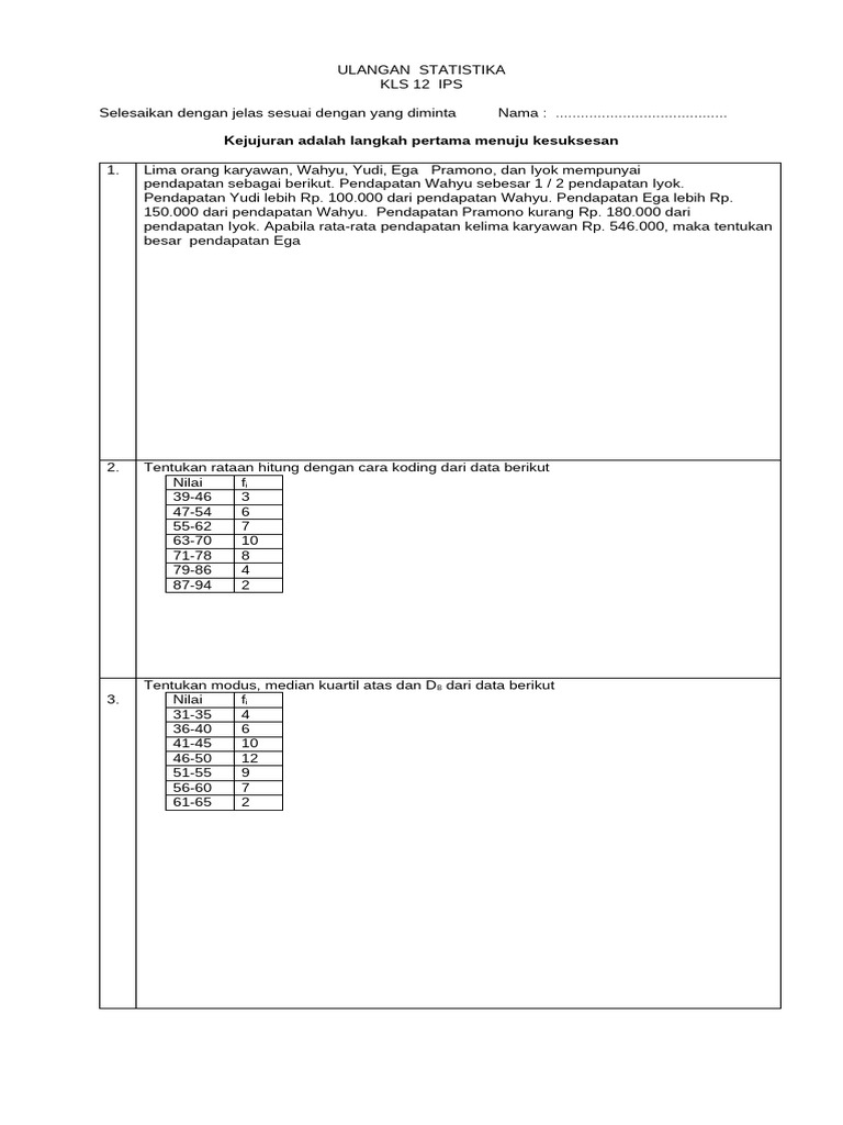 Uh Statistika 12 Ips | PDF