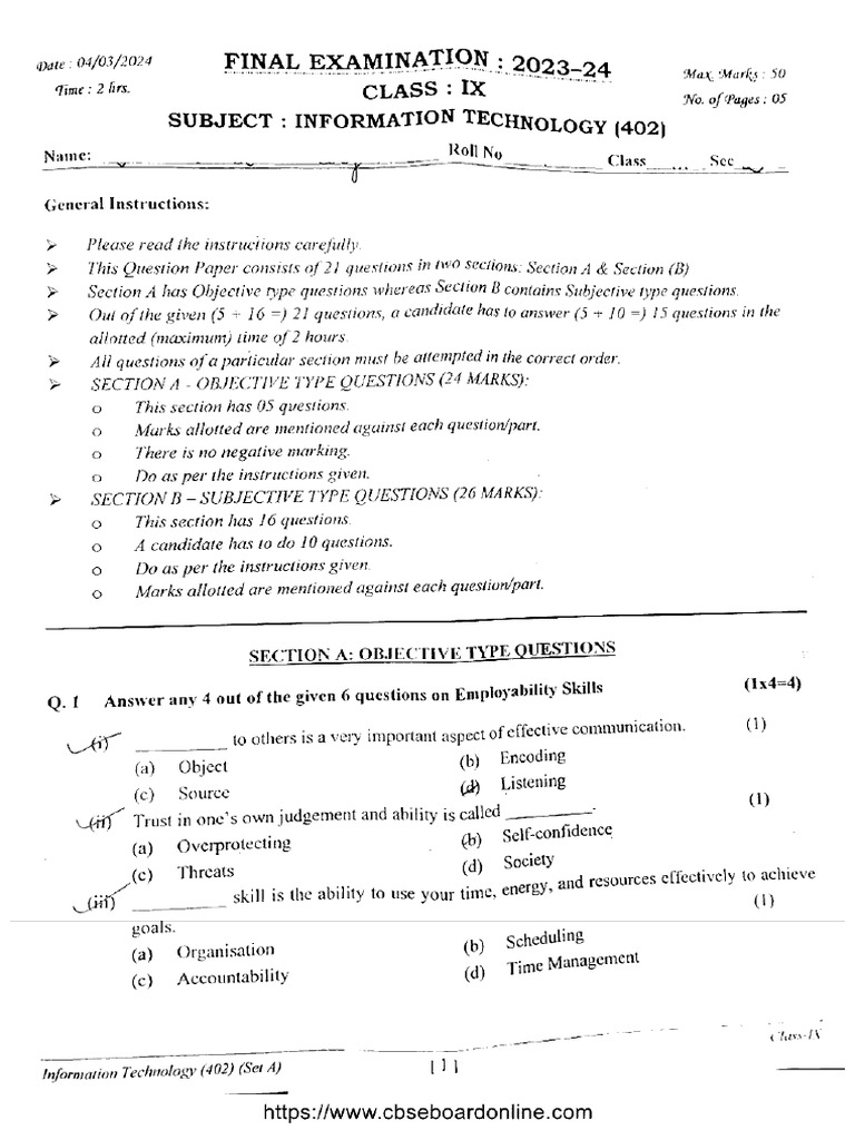 Cbse Class 9 Information Technology 402 020424 Mar 2024 | PDF