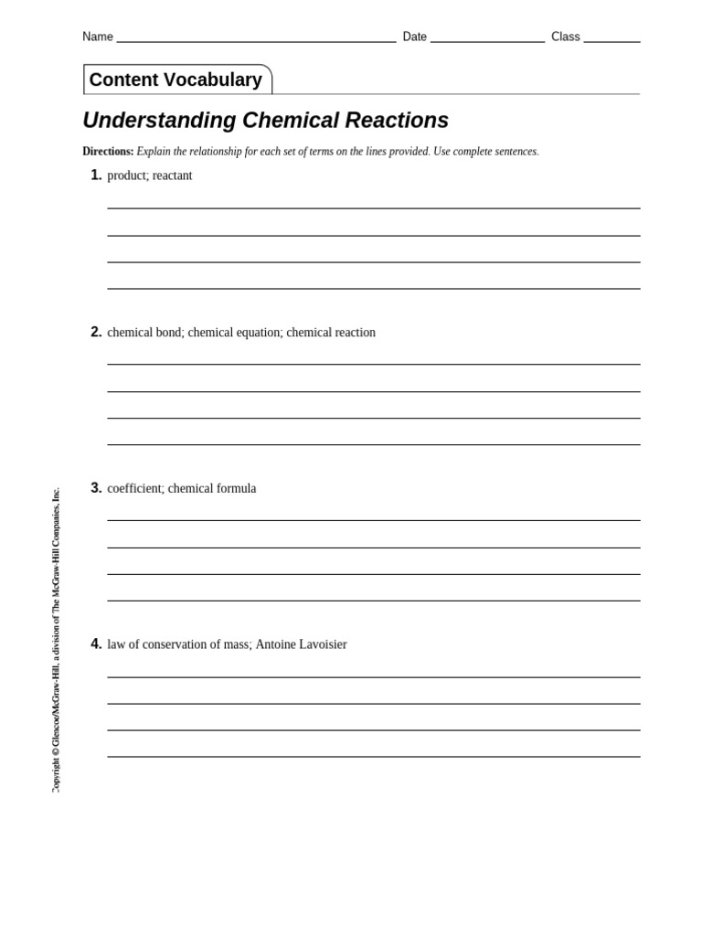 Chapter Resource Files Editable Understanding Chemical Reactions 1 | PDF