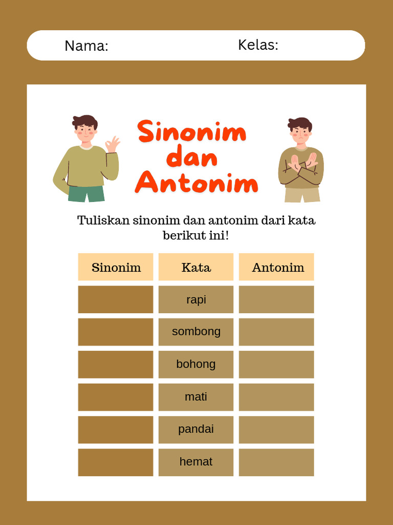 Sinonim Dan Antonim Lembar Kerja | PDF