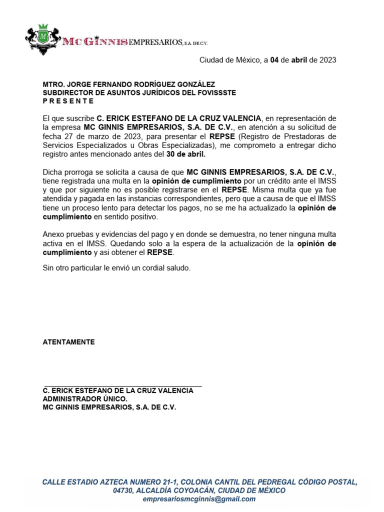 Carta Compromiso Fovissste Repse | PDF