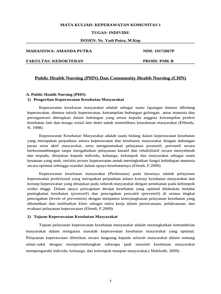 MATA KULIAH keperawatan komunitas 1 | PDF