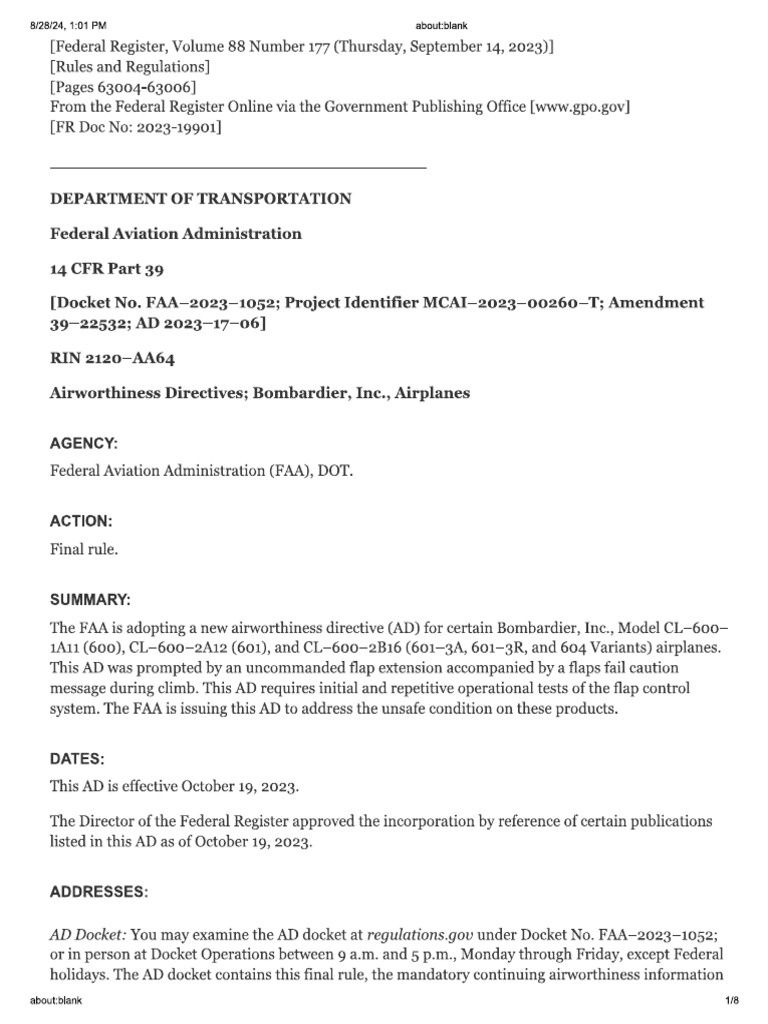 Faa Ad 2023-17-06 | PDF
