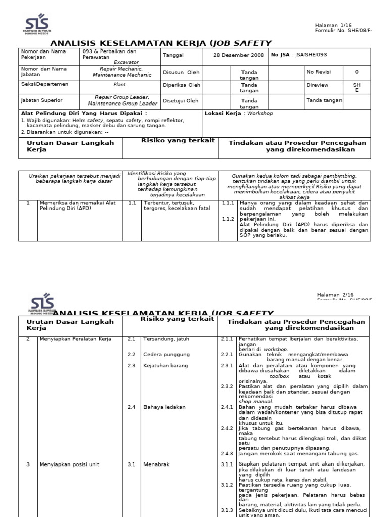 93 Jsa Perbaikan Dan Perawatan Excavator | PDF