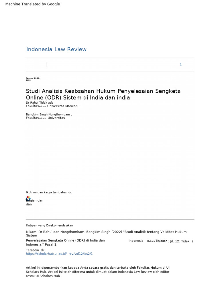 Legal Validity of Online Dispute Resolution (ODR) System in India and ...