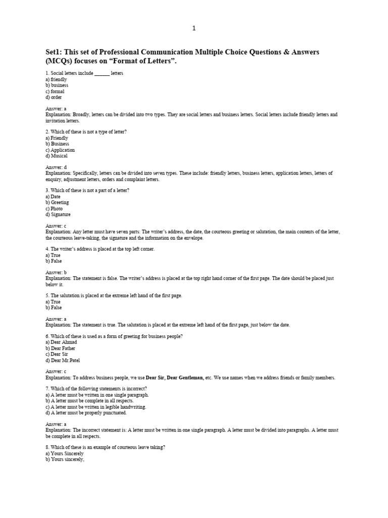 Communication Skills MCQs WITH Answers | PDF | Essays | Argument