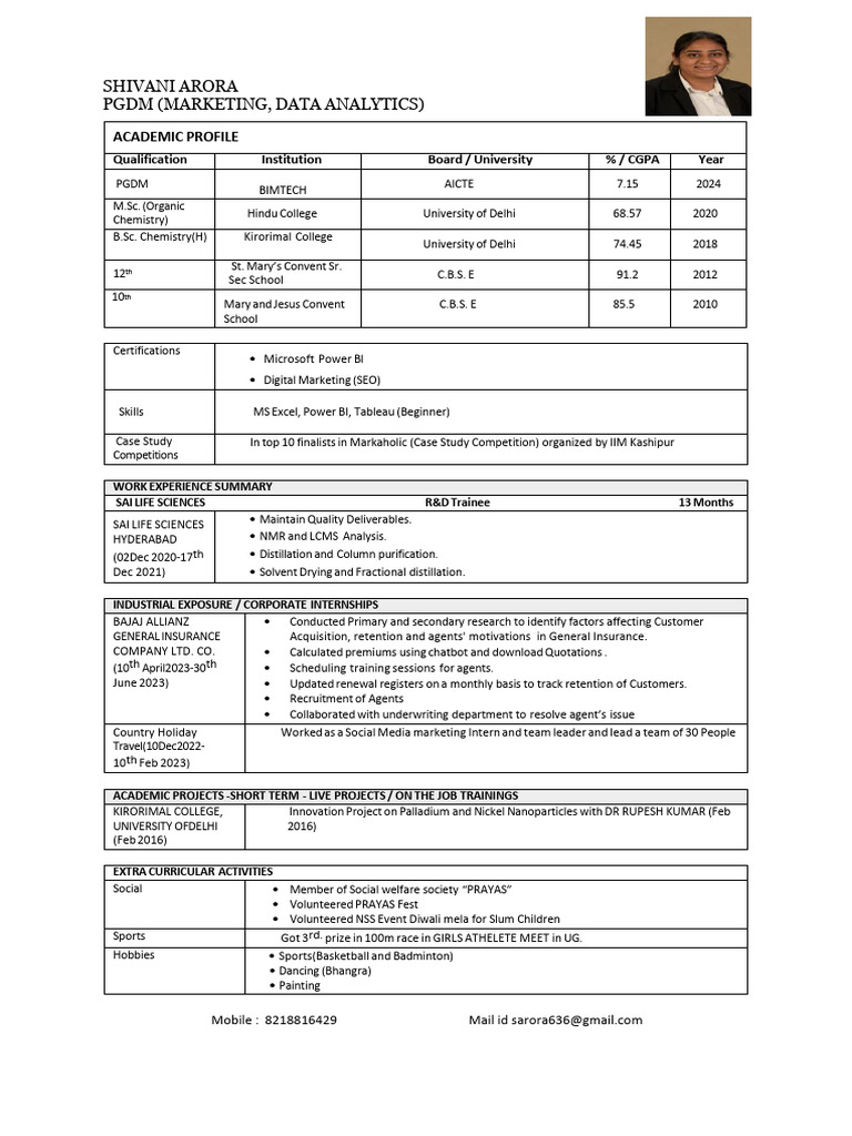Shivani Arora CV | PDF