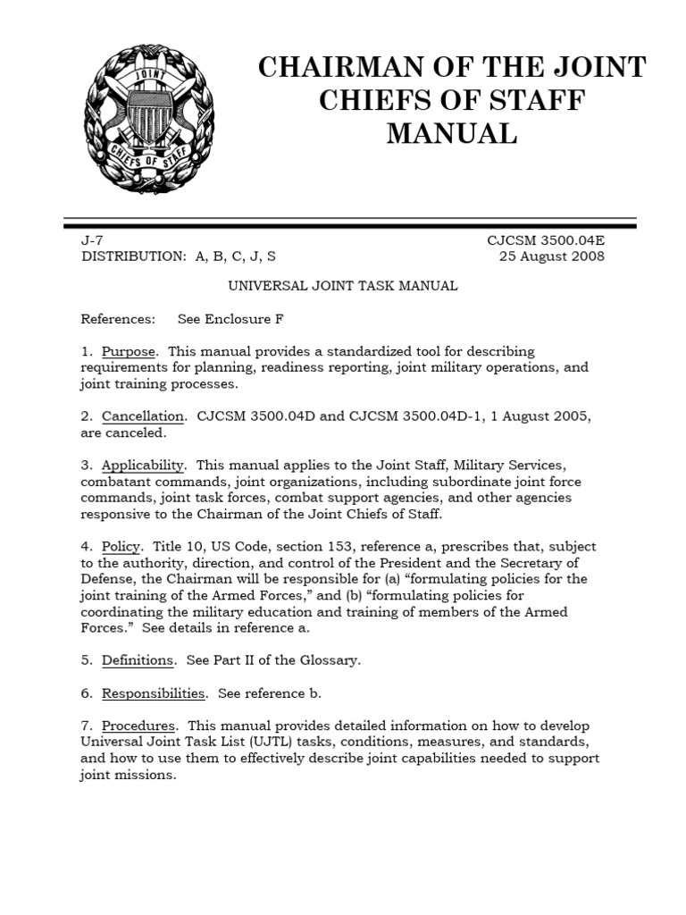 CJCSM 3500.04E Universal Joint Task Manual 2008 | PDF
