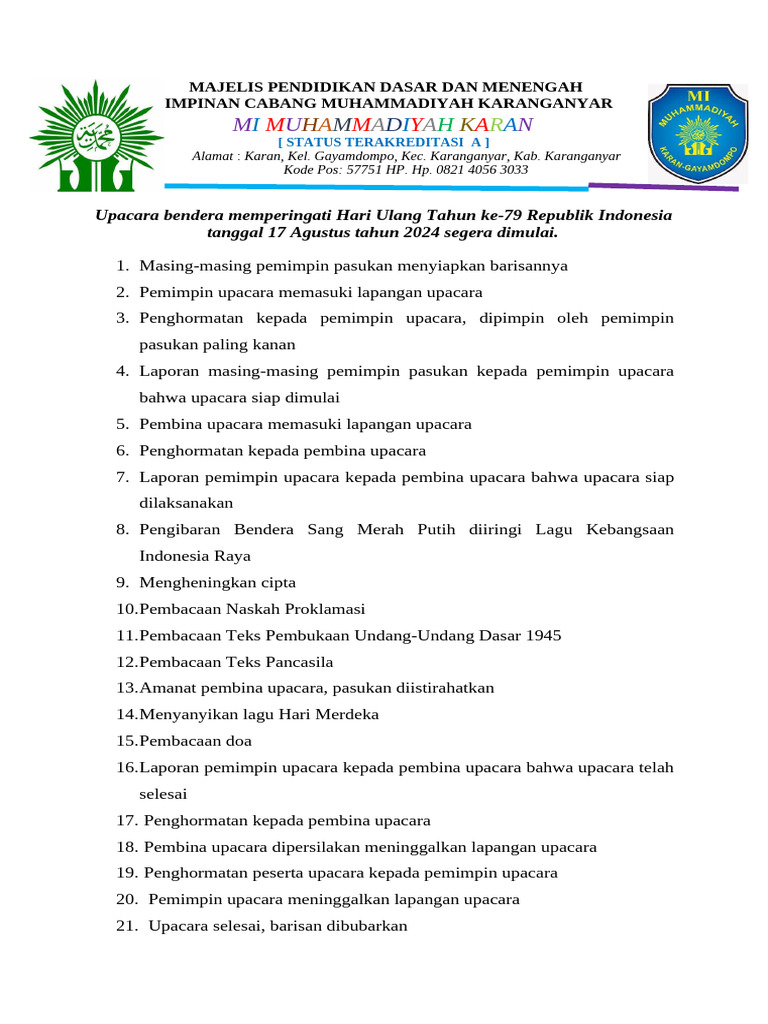 Susunan Upacara 17 Agustus | PDF