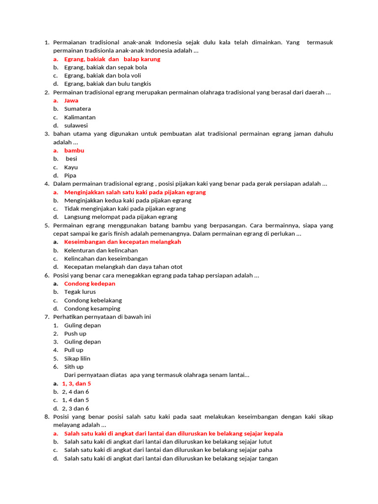 Soal Pjok Pts Semester Genap 2023.2024 | PDF