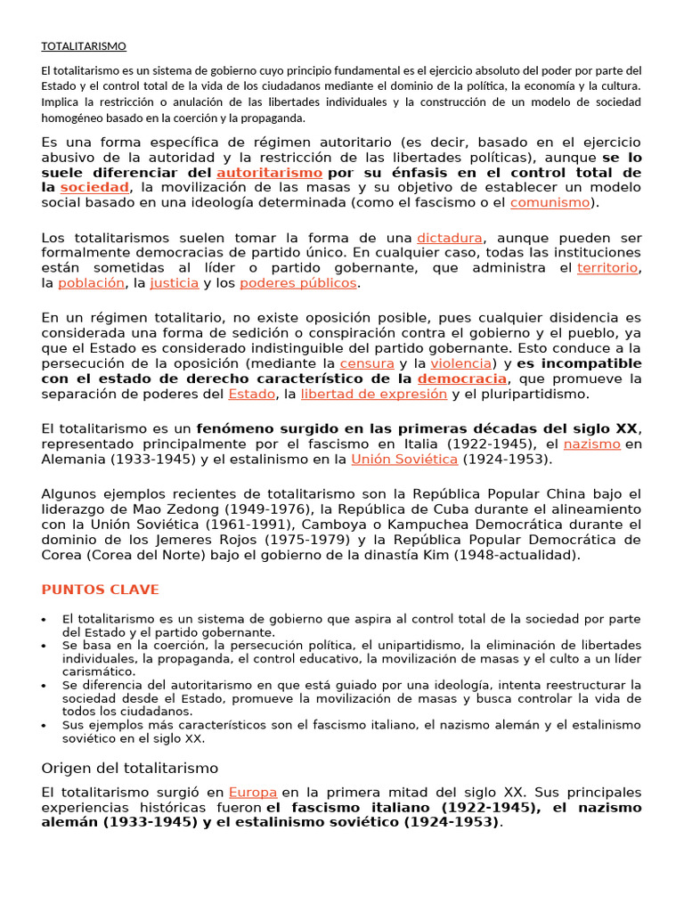 TOTALITARISMO | PDF | Democracia | Ideologías políticas