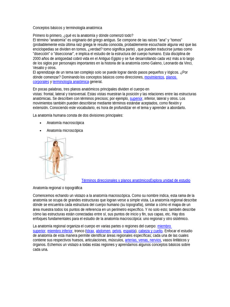 Conceptos Básicos y Terminología Anatómica | PDF