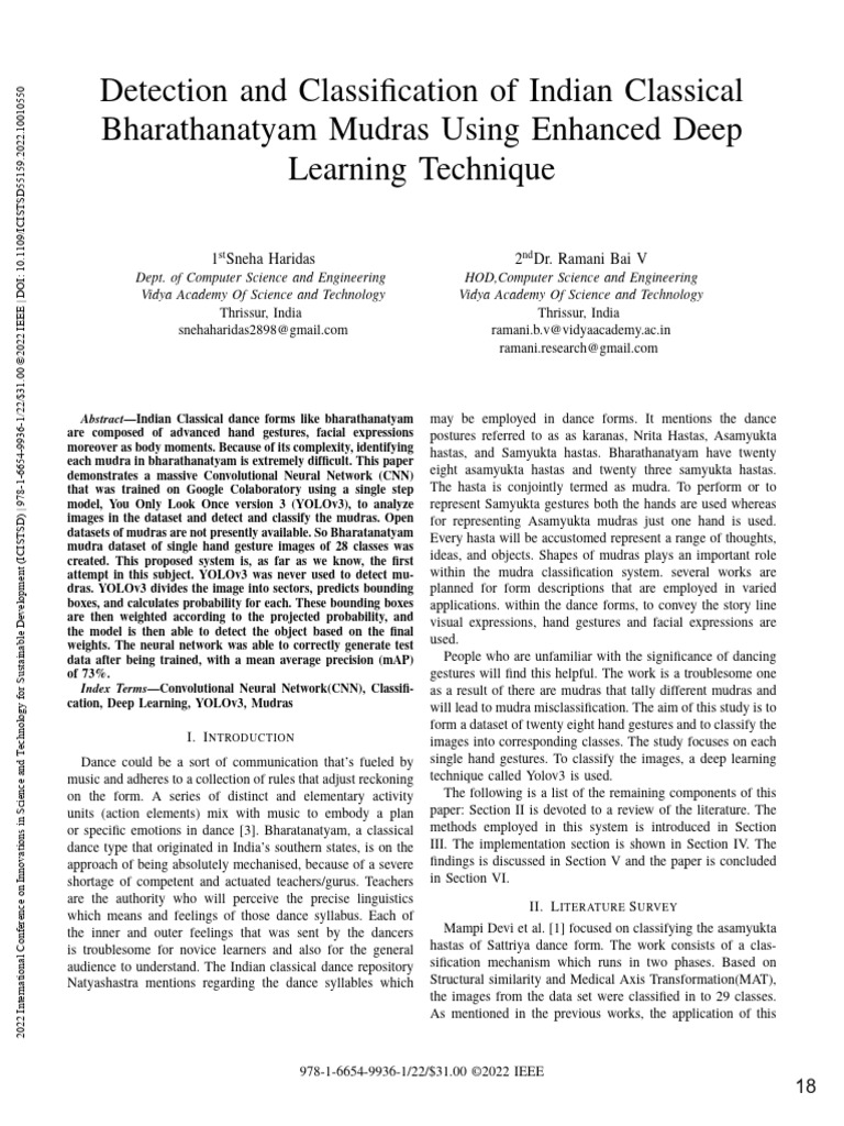 Detection and Classification of Indian Classical Bharathanatyam Mudras Using Enhanced Deep ...