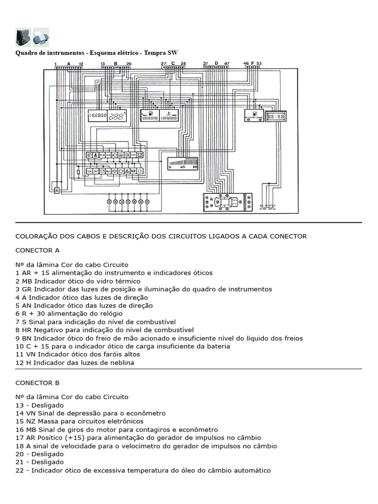 Esquema Conectores Painel Fiat Tempra | PDF