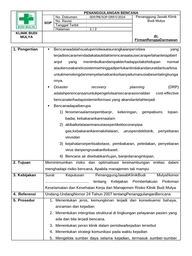 SOP Penanggulangan Bencana | PDF