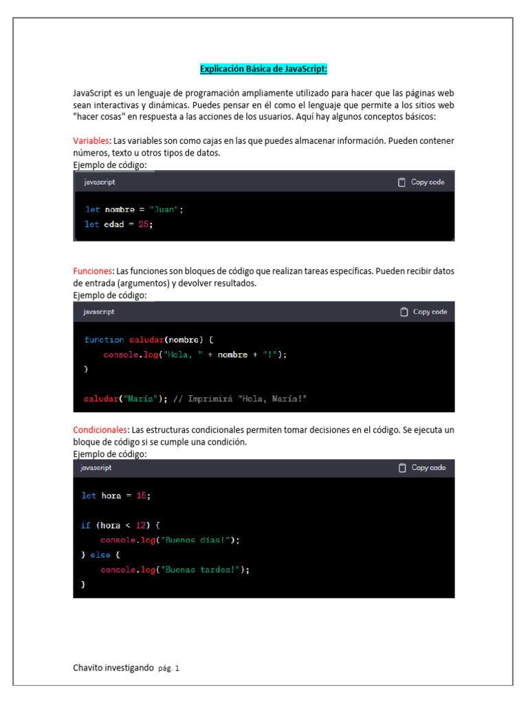 Explicación Básica de JavaScript | PDF