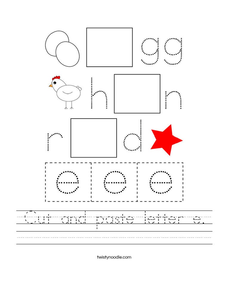 Cut and Paste Letter e Worksheet - Twisty Noodle | PDF
