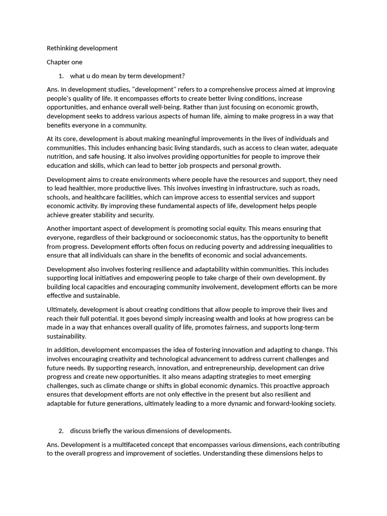 Rethinking Development Chapter Full | PDF