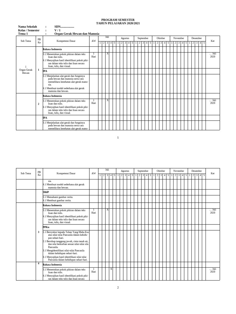 Program Semester - Semester 1 | PDF
