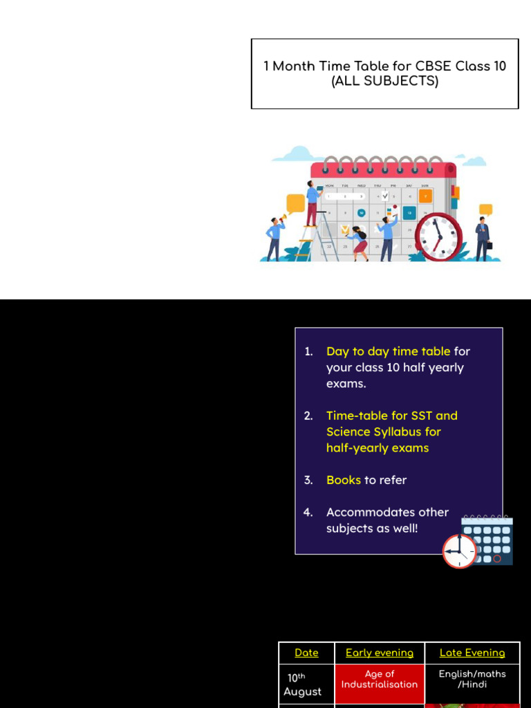 Time Table Half Yearly Class 10 | PDF