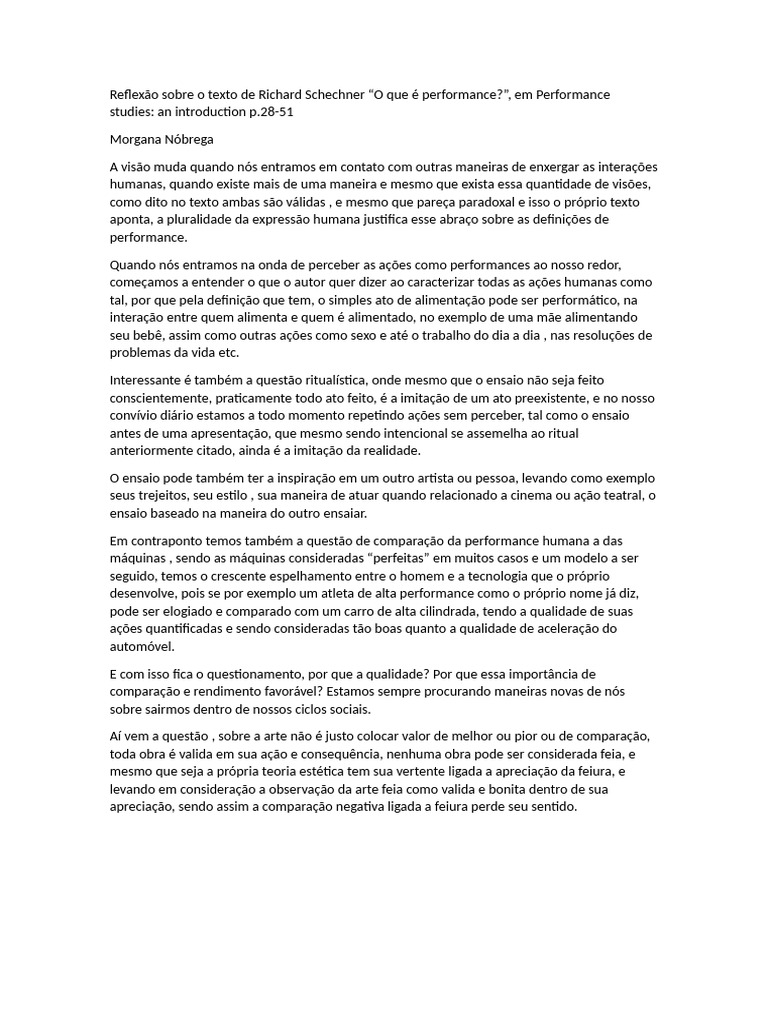 Richard Schechner, o Que É Performance, Morgana Nóbrega | PDF