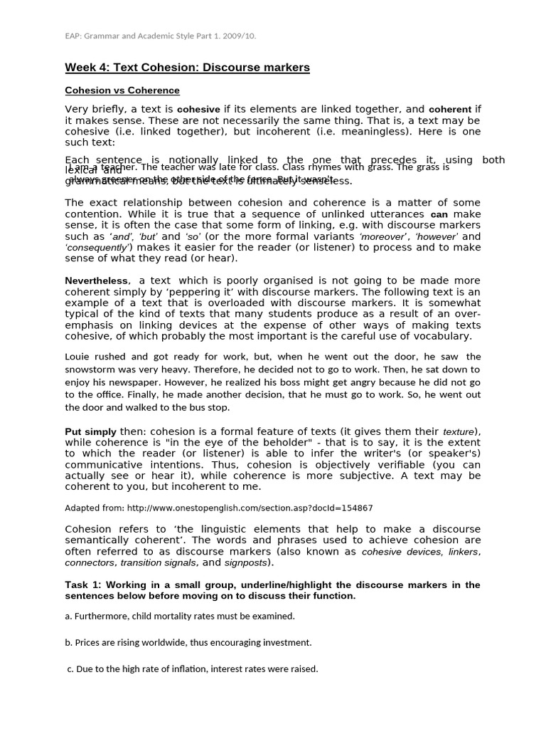 Cohesion and coherence | PDF