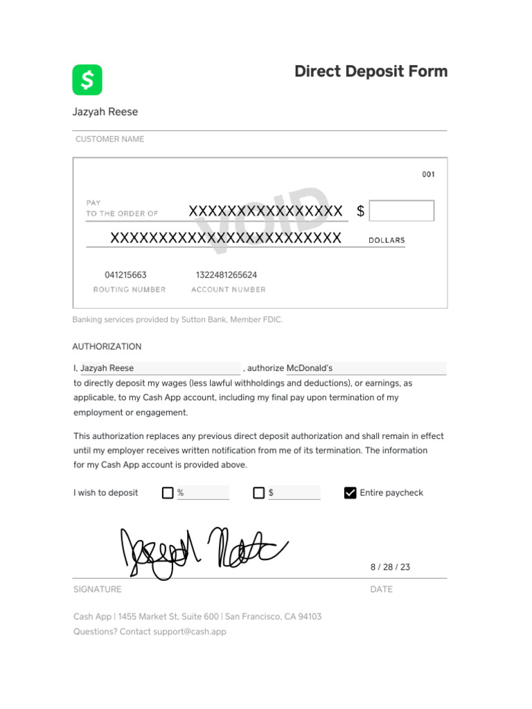 Direct Deposit Authorization Form | PDF