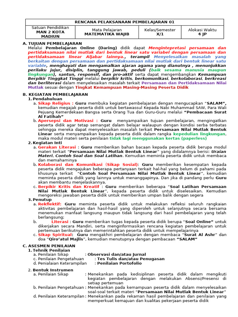 07. RPP Matematika Wajib Kelas 10_Ganjil | PDF