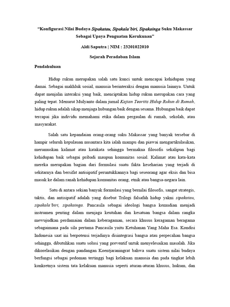 Aldi Saputra, Konfigurasi Nilai Budaya Trilogi Falsafah Hidup | PDF