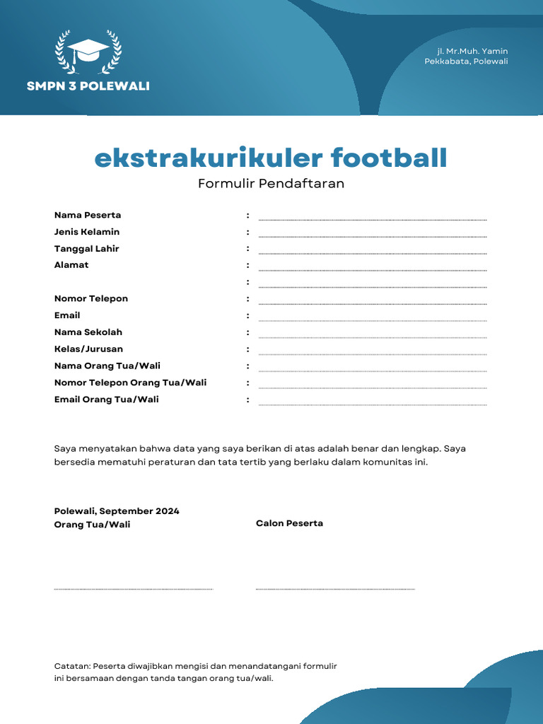 Formulir Pendaftaran ekstrakurikuler | PDF