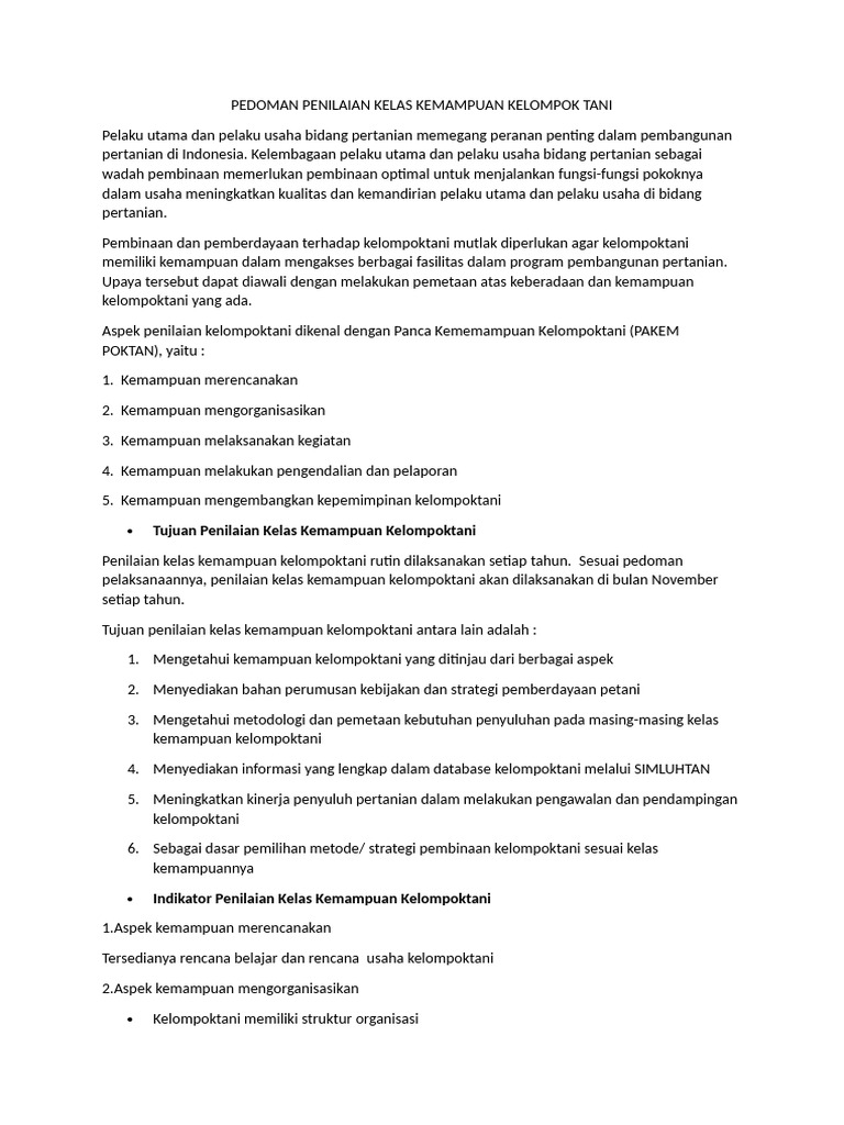 Pedoman Penilaian Kelas Kemampuan Kelompok Tani | PDF