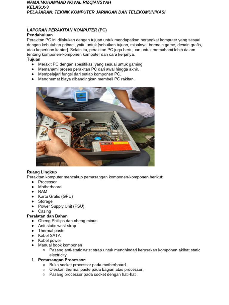 Contoh Laporan Perakitan PC-NN | PDF