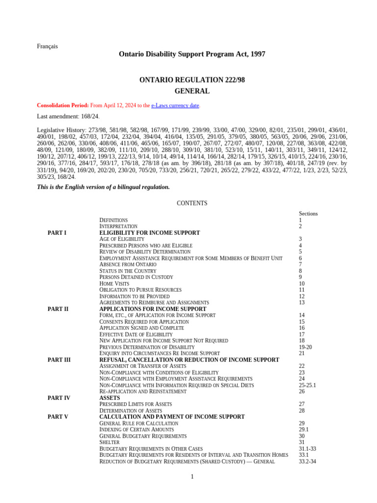 Ontario Disability Support Program Act, 1997 | PDF